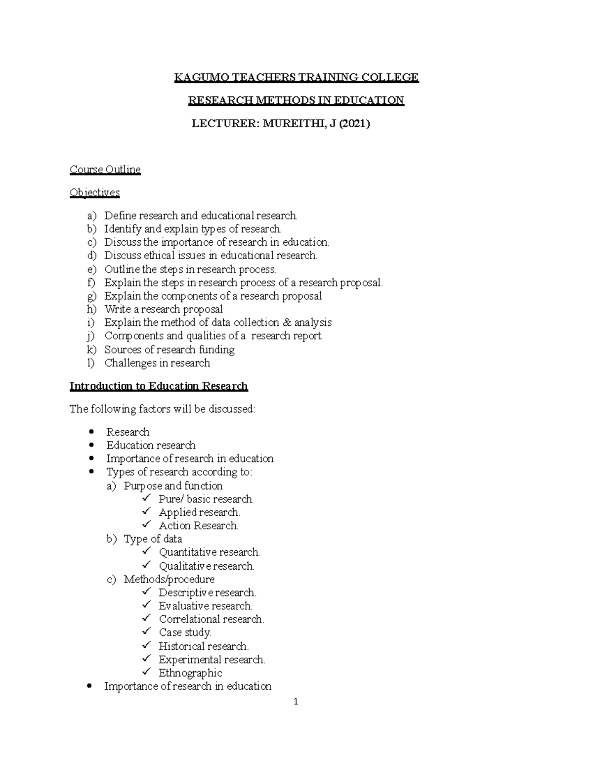 Researc - Simple - KAGUMO TEACHERS TRAINING COLLEGE RESEARCH METHODS IN ...