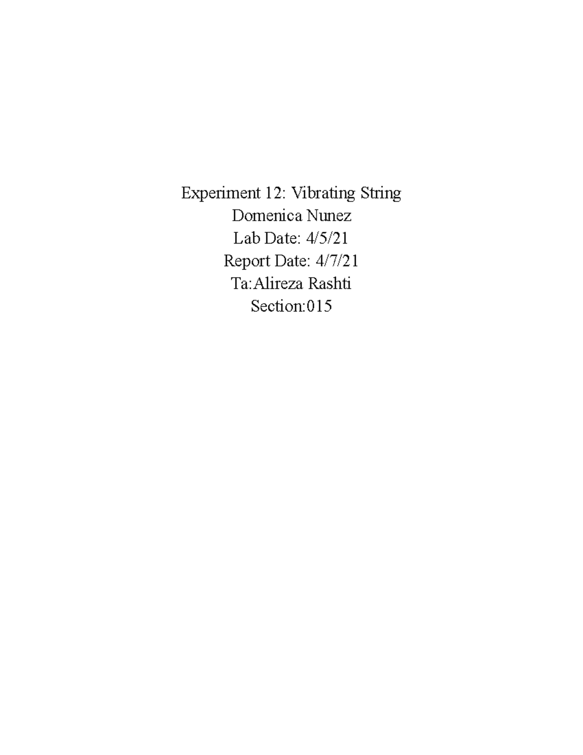Experiment 12 Vibrating String - Experiment 12: Vibrating String ...