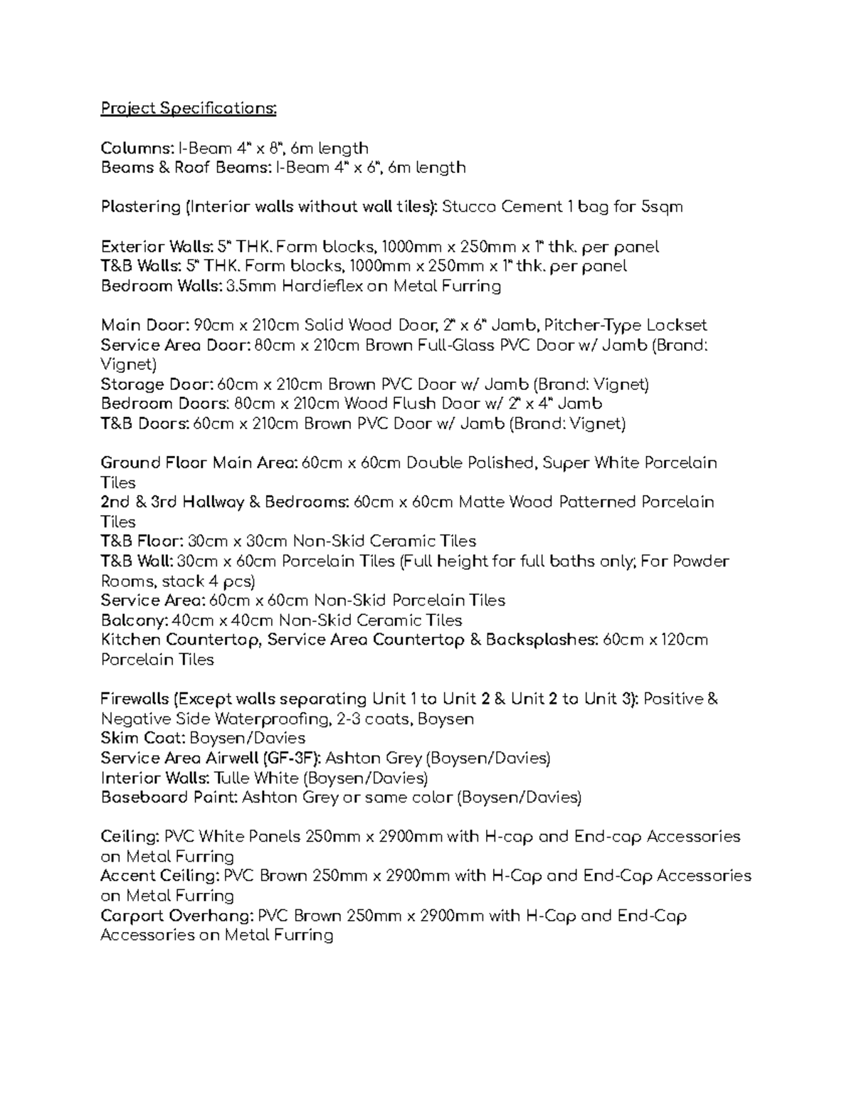 Project Specifications - Project Specifications: Columns: I-Beam 4” x 8 ...