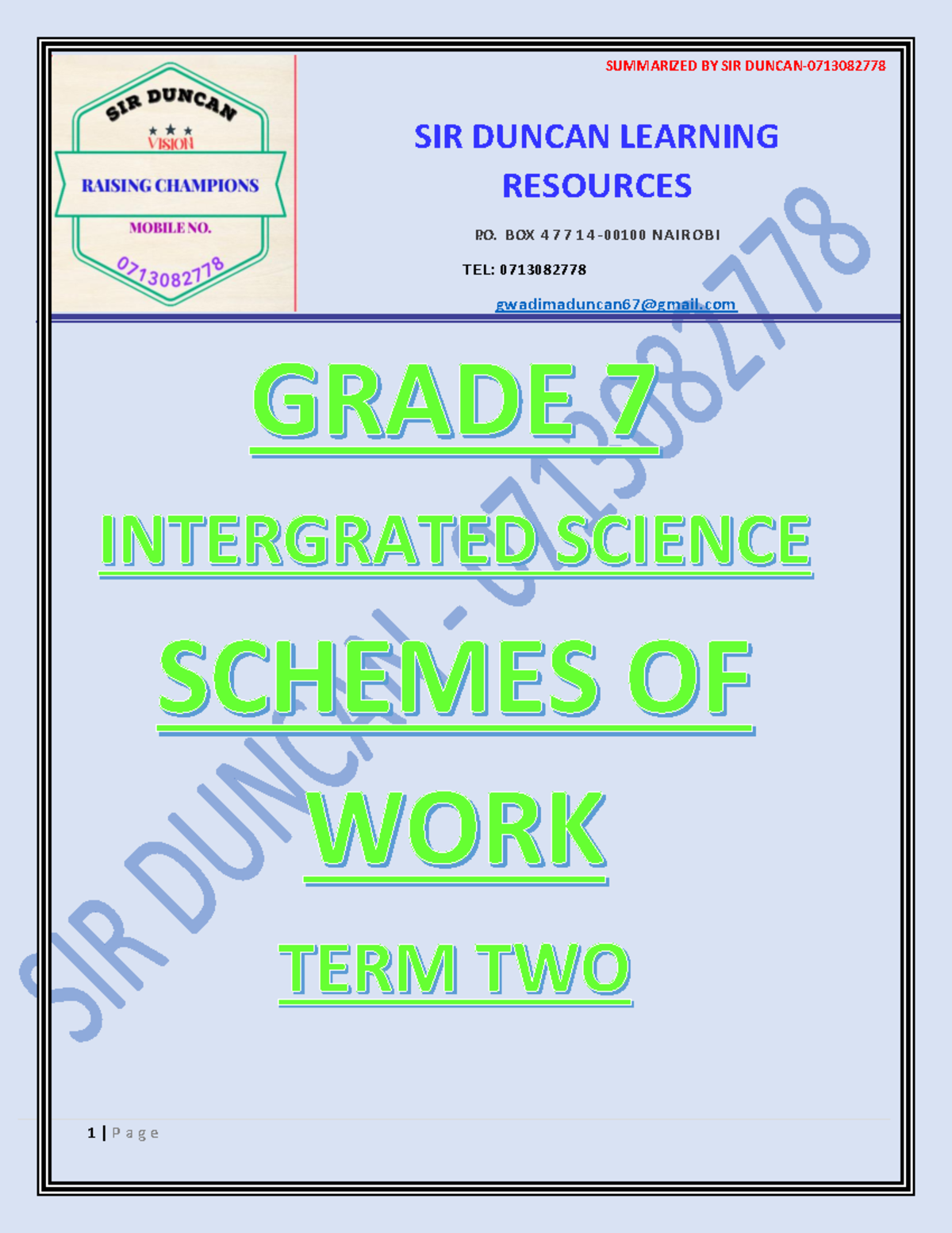Grade 7 Intergrated Sci SOW Term 2 - SUMMARIZED BY SIR DUNCAN- 1 | P a ...