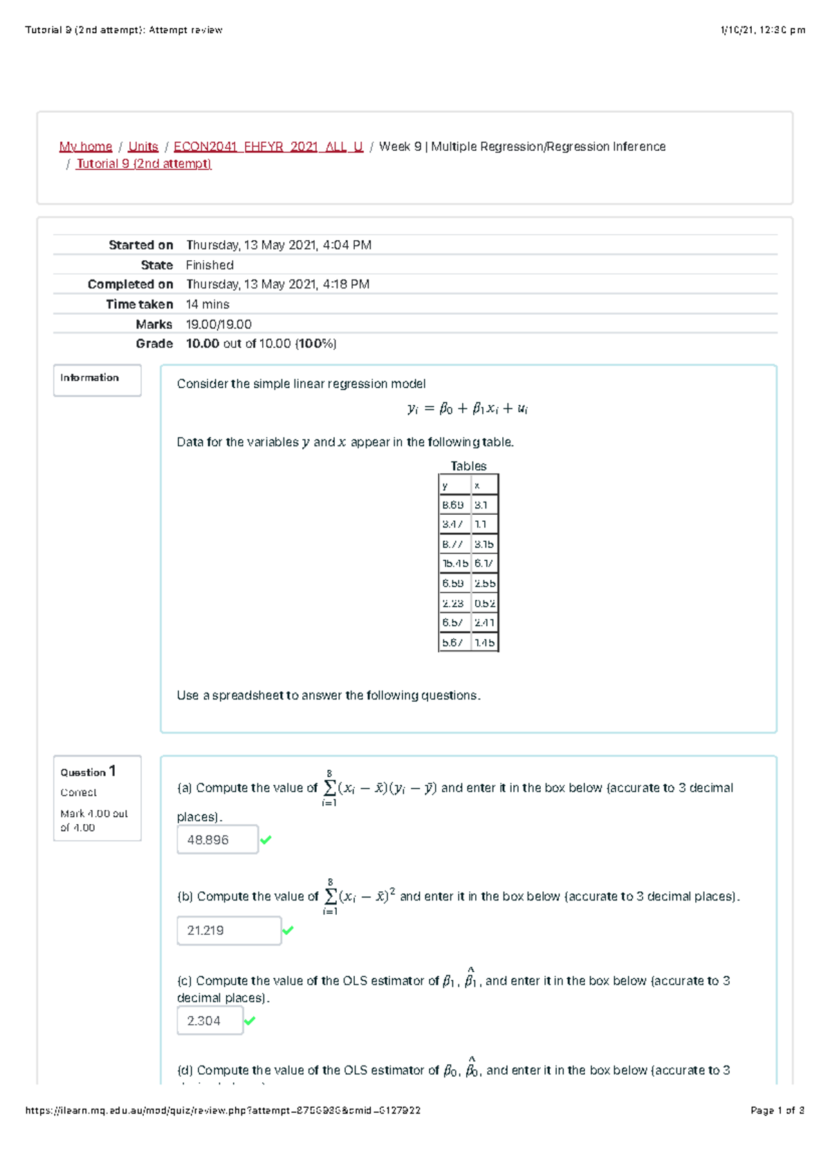 Tutorial 9 solutions - ECON241 - MQ - Studocu