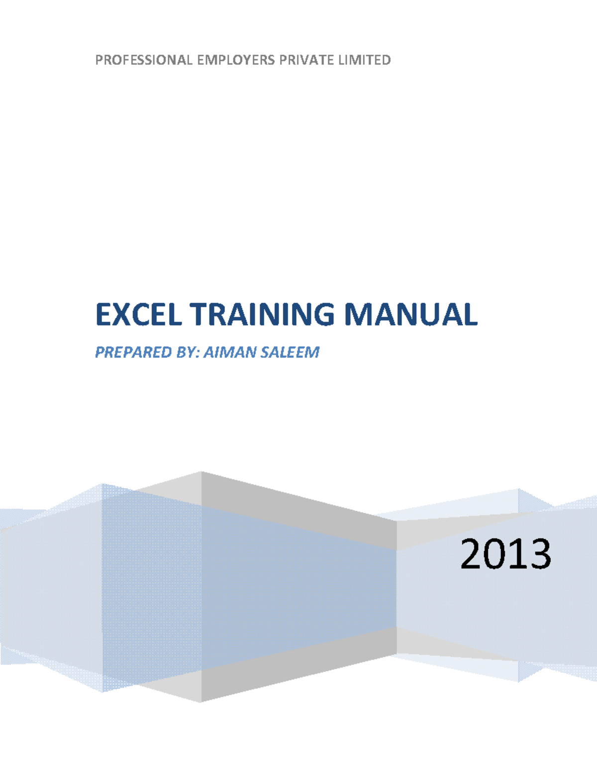 Excel Training Manual 1-1 - PROFESSIONAL EMPLOYERS PRIVATE LIMITED 2013 ...