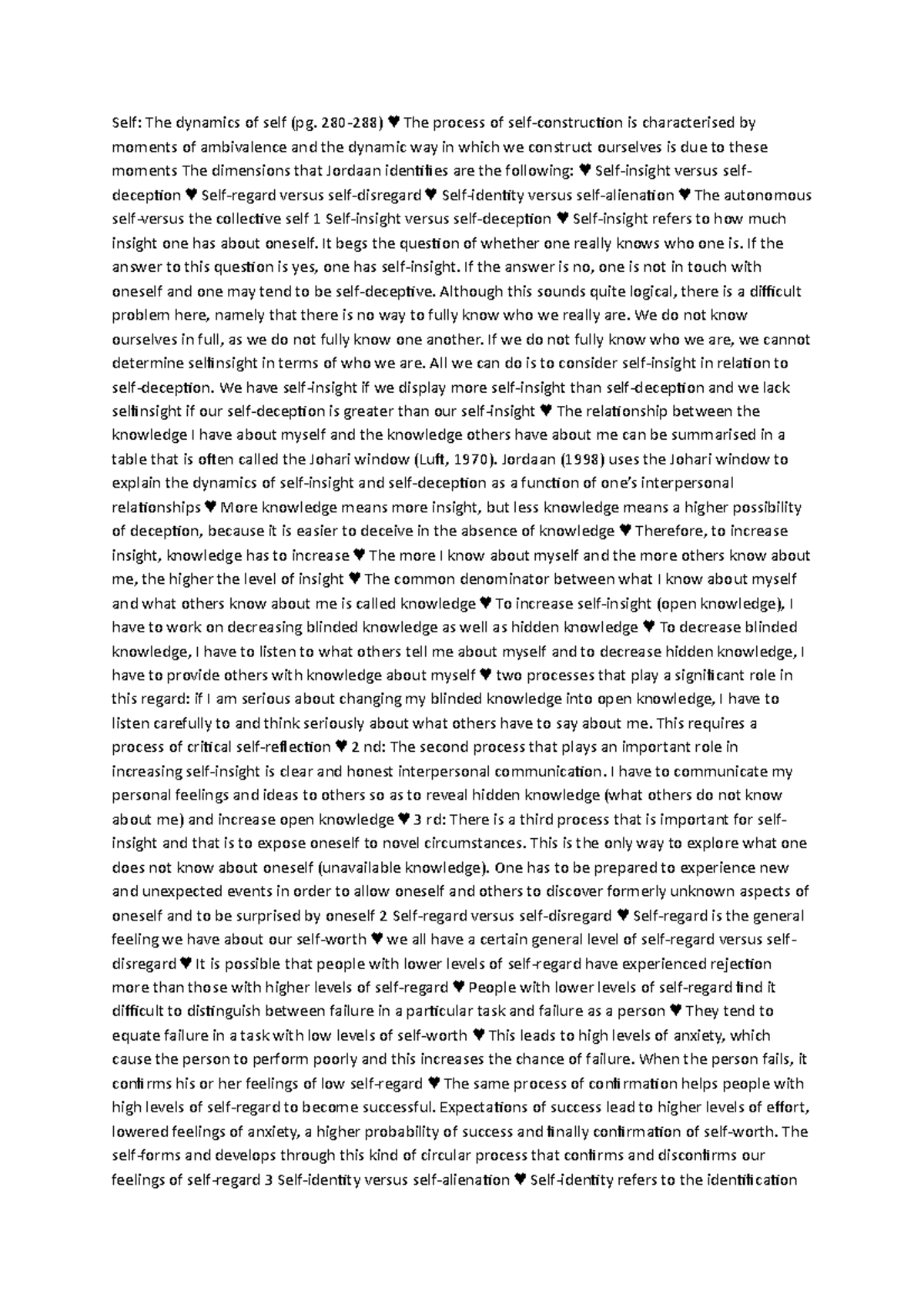 Concept of the Self - Self: The dynamics of self (pg. 280-288) The ...