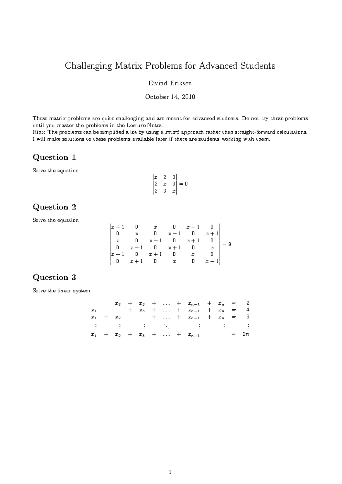 Matrices - Challenging Matrix Problems for Advanced Students Eivind ...