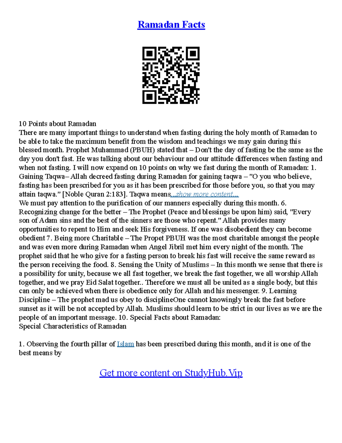 Essay On Ramadan - Ramadan Facts 10 Points about Ramadan There are many important things to ...