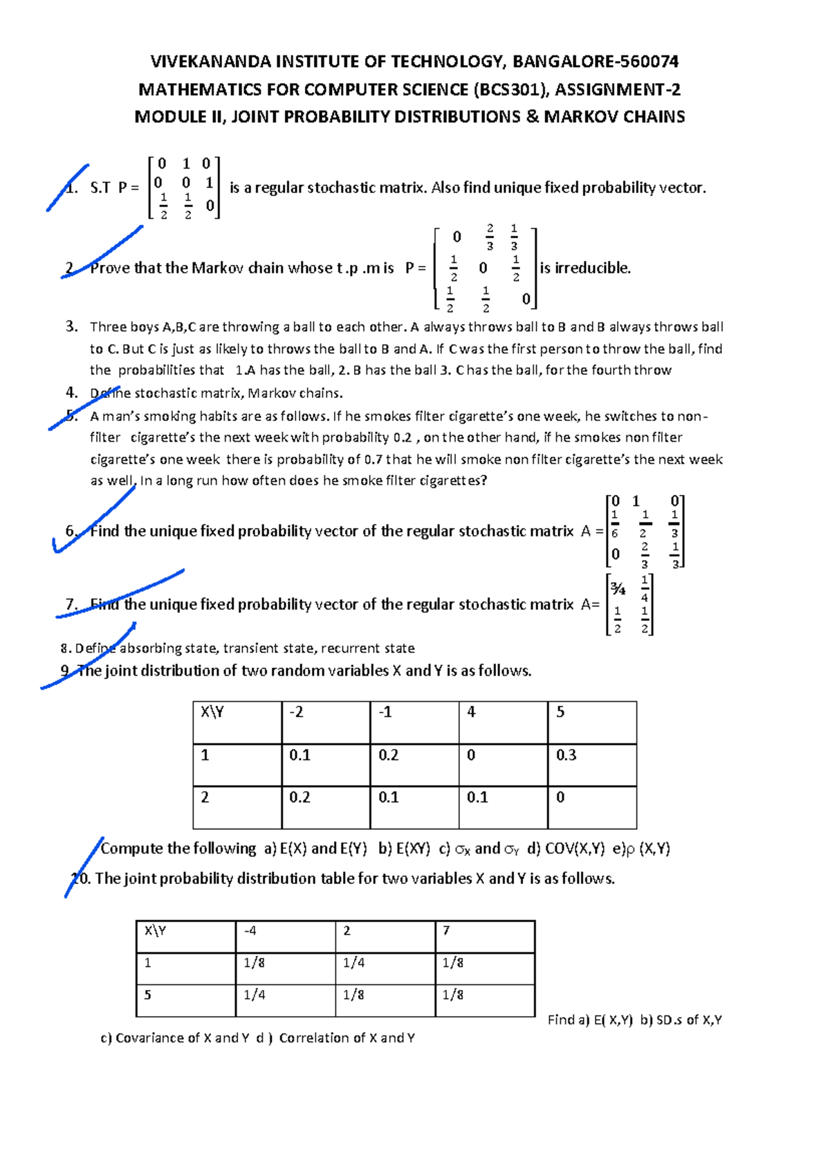 Math assignment - VIVEKANANDA INSTITUTE OF TECHNOLOGY, BANGALORE ...