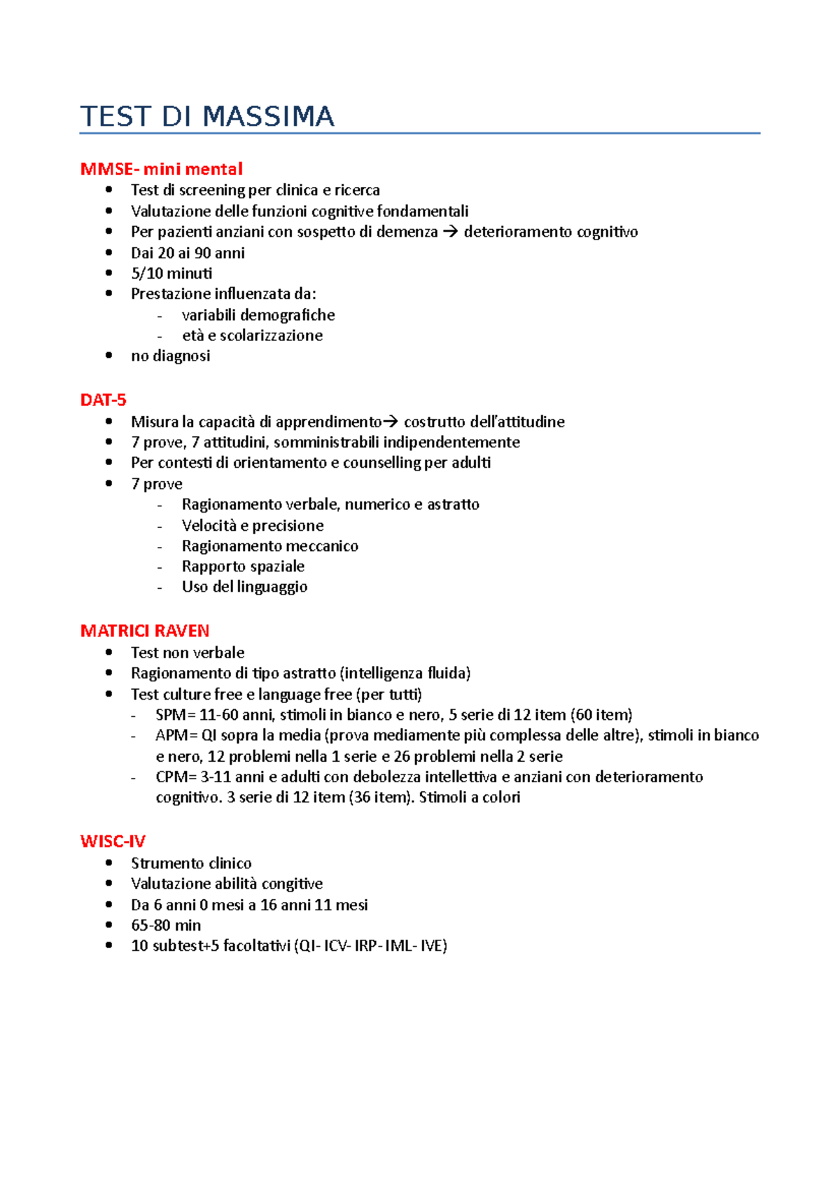 Teoria massima e tipica - TEST DI MASSIMA MMSE- mini mental Test di ...