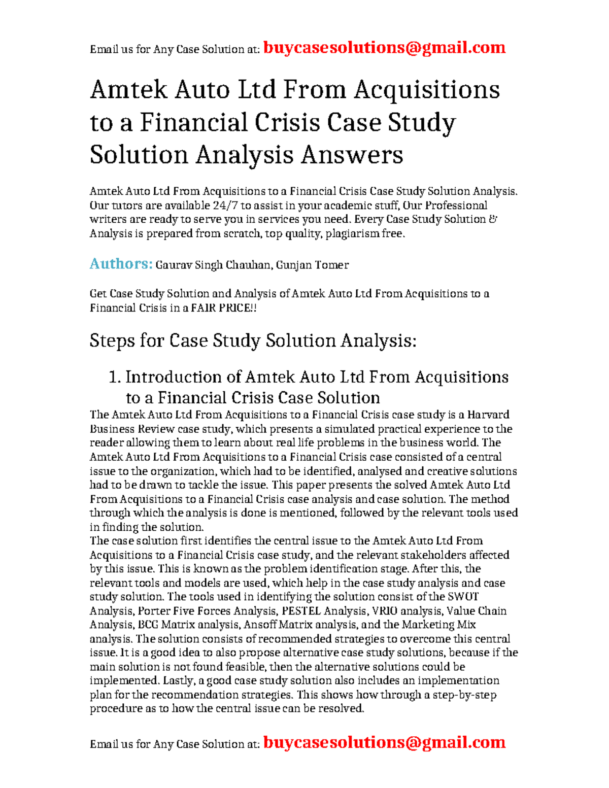Case Solution Amtek Auto Ltd From Acquisitions to a Financial Crisis ...