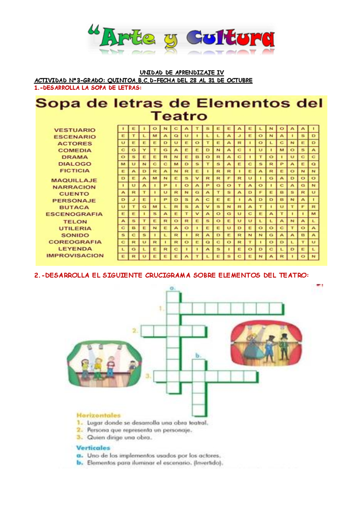 5° Actividad DE LA Semana- Elementos DEL Teatro - UNIDAD DE APRENDIZAJE ...