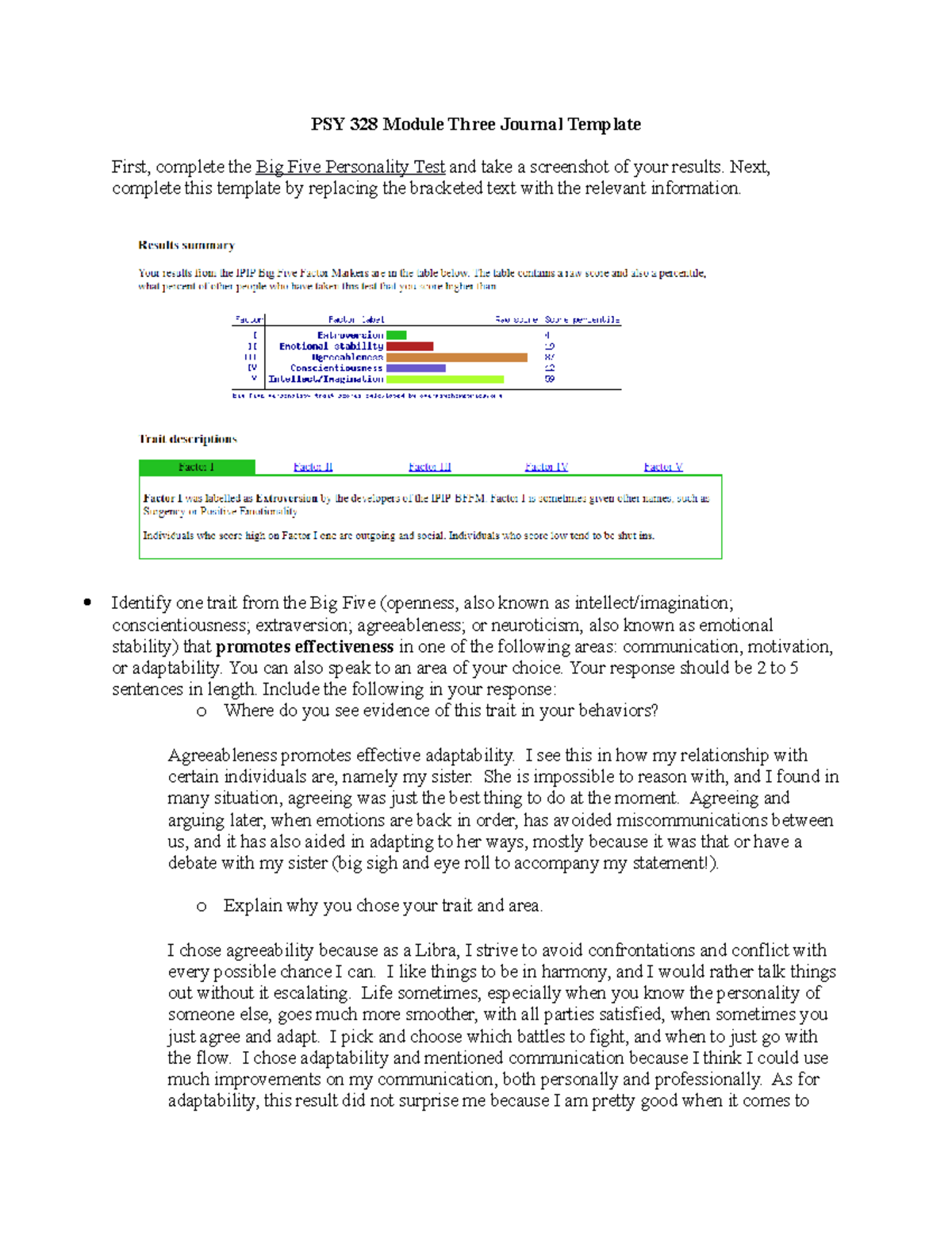 Module 3 activity 1 - got an a on the assignment - PSY 328 Module Three ...