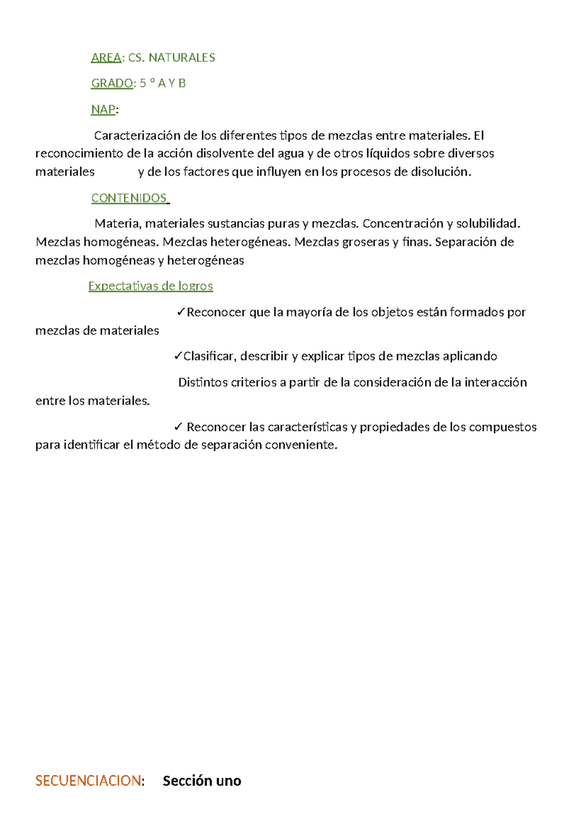 Mezclas y soluciones 5to - AREA: CS. NATURALES GRADO: 5 ° A Y B NAP ...