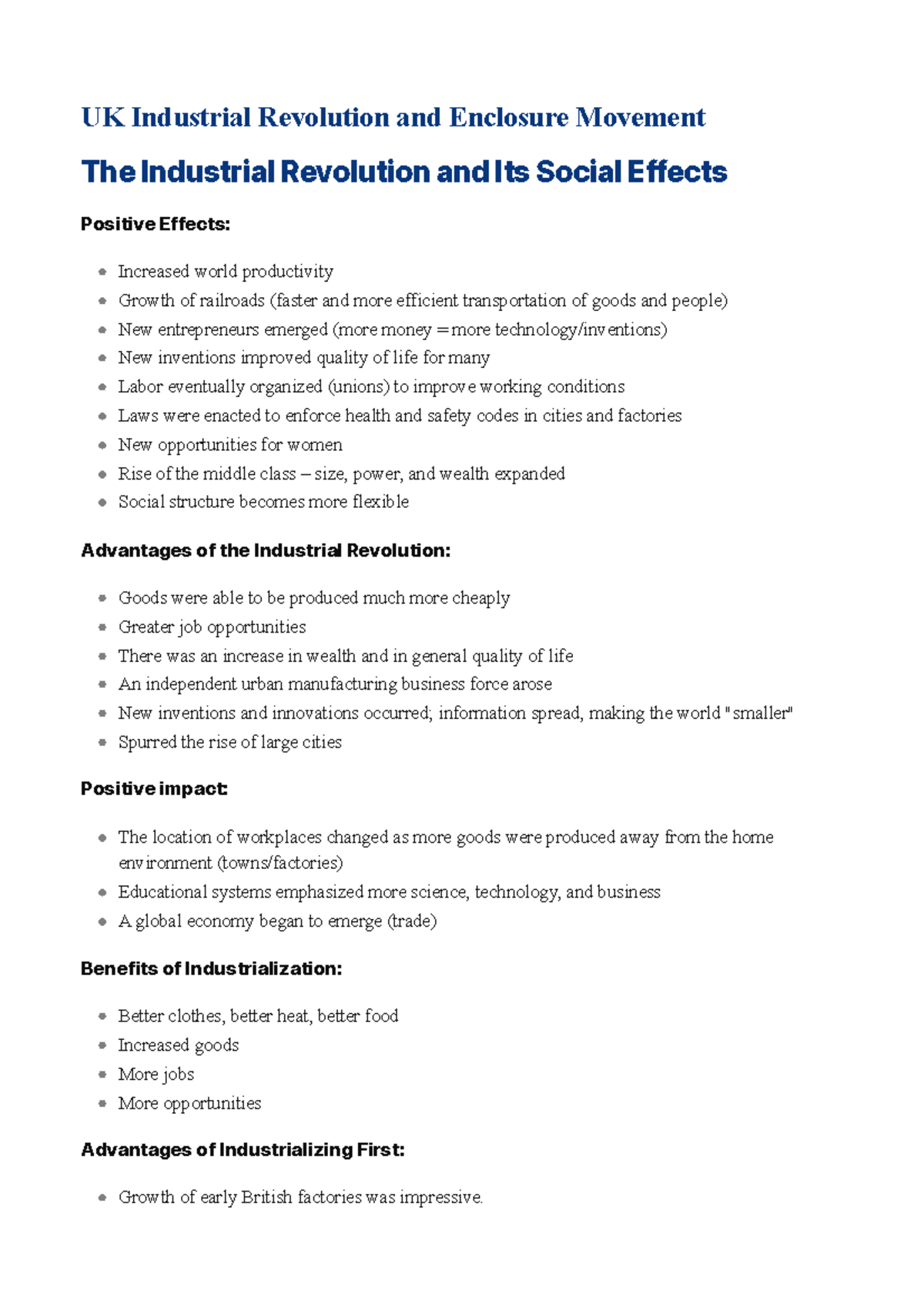 UK Industrial Revolution and Enclosure Movement - Positive Effects ...