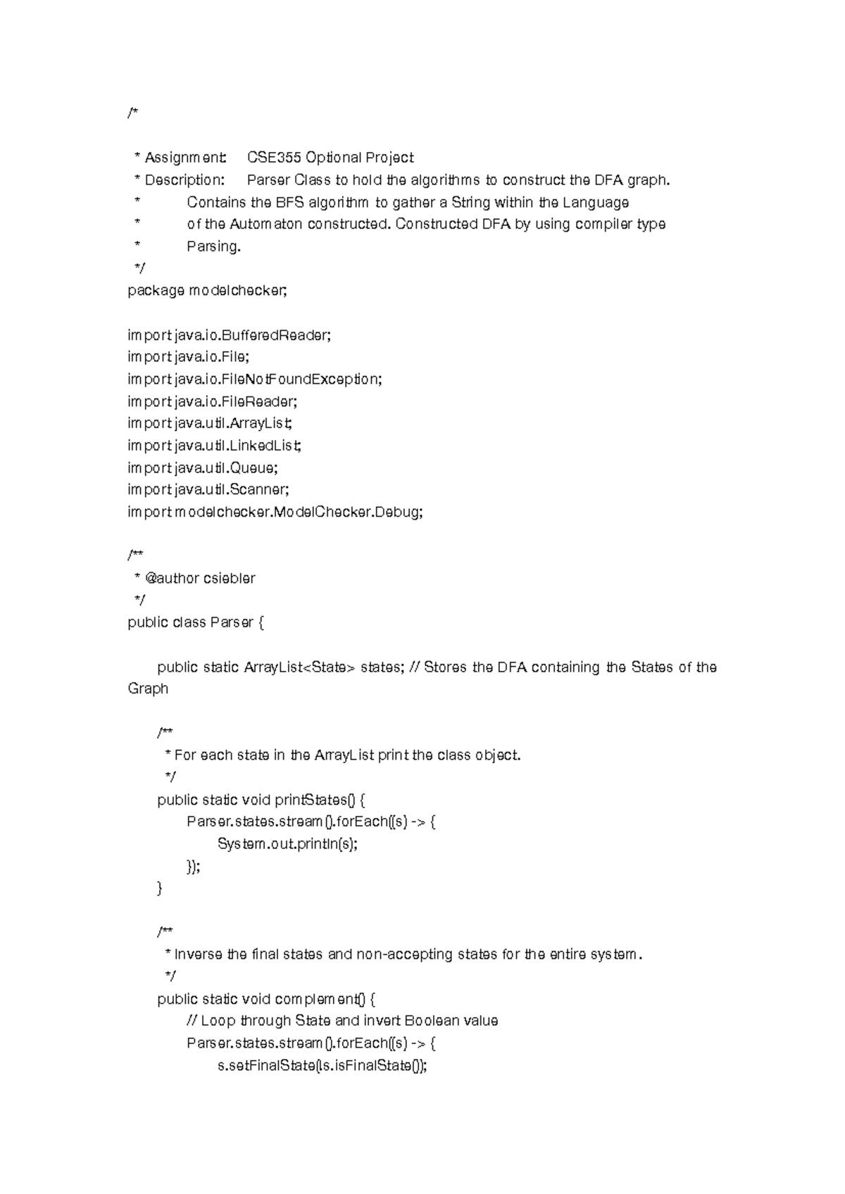 Parser - Contains the BFS algorithm to gather a String within the Language of the Automaton ...
