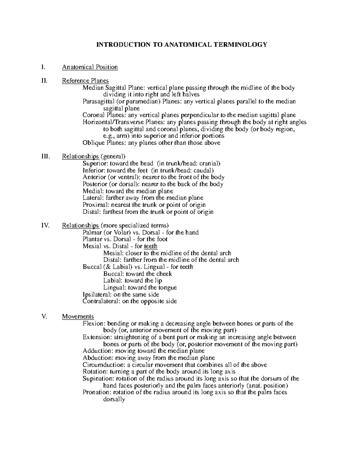 Anatomical Terminology - INTRODUCTION TO ANATOMICAL TERMINOLOGY I ...