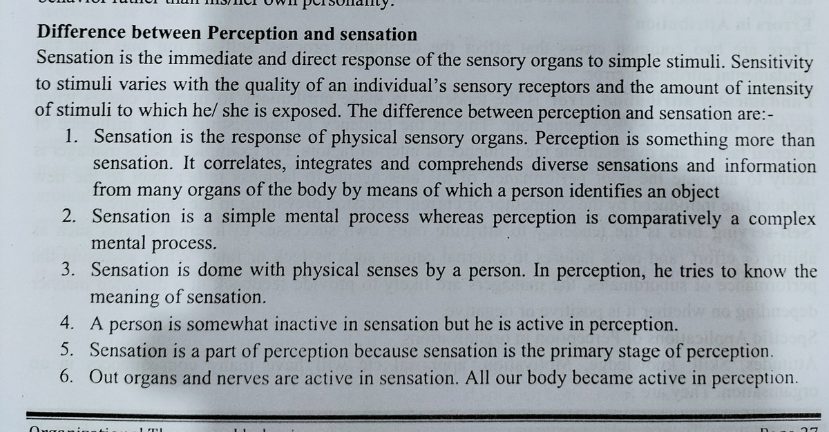 Difference between perception and sensation - M.Com - Studocu