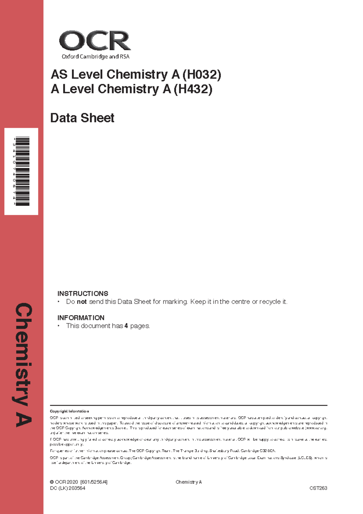 363792 unit h032 and h432 data sheet - AS Level Chemistry A (H032)A ...