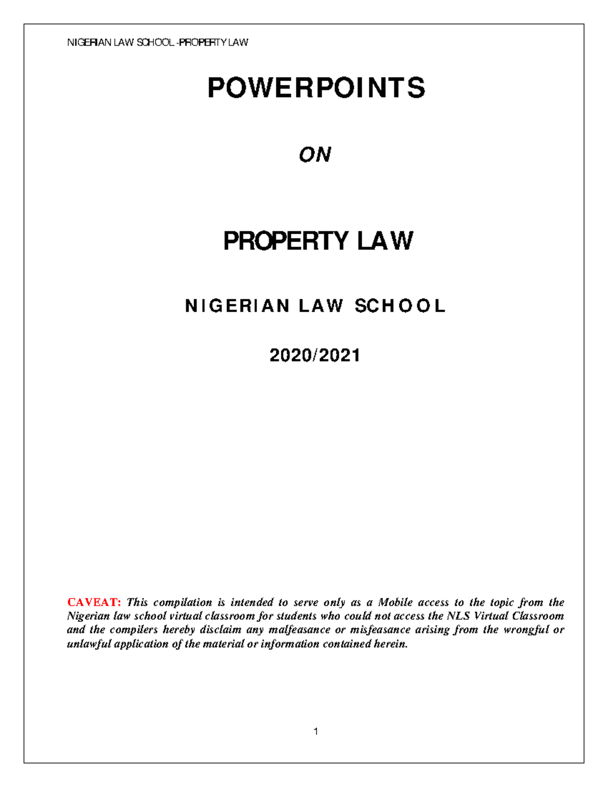 Power Point Property LAW - POWERPOINTS ON PROPERTY LAW N I GERI AN LAW ...