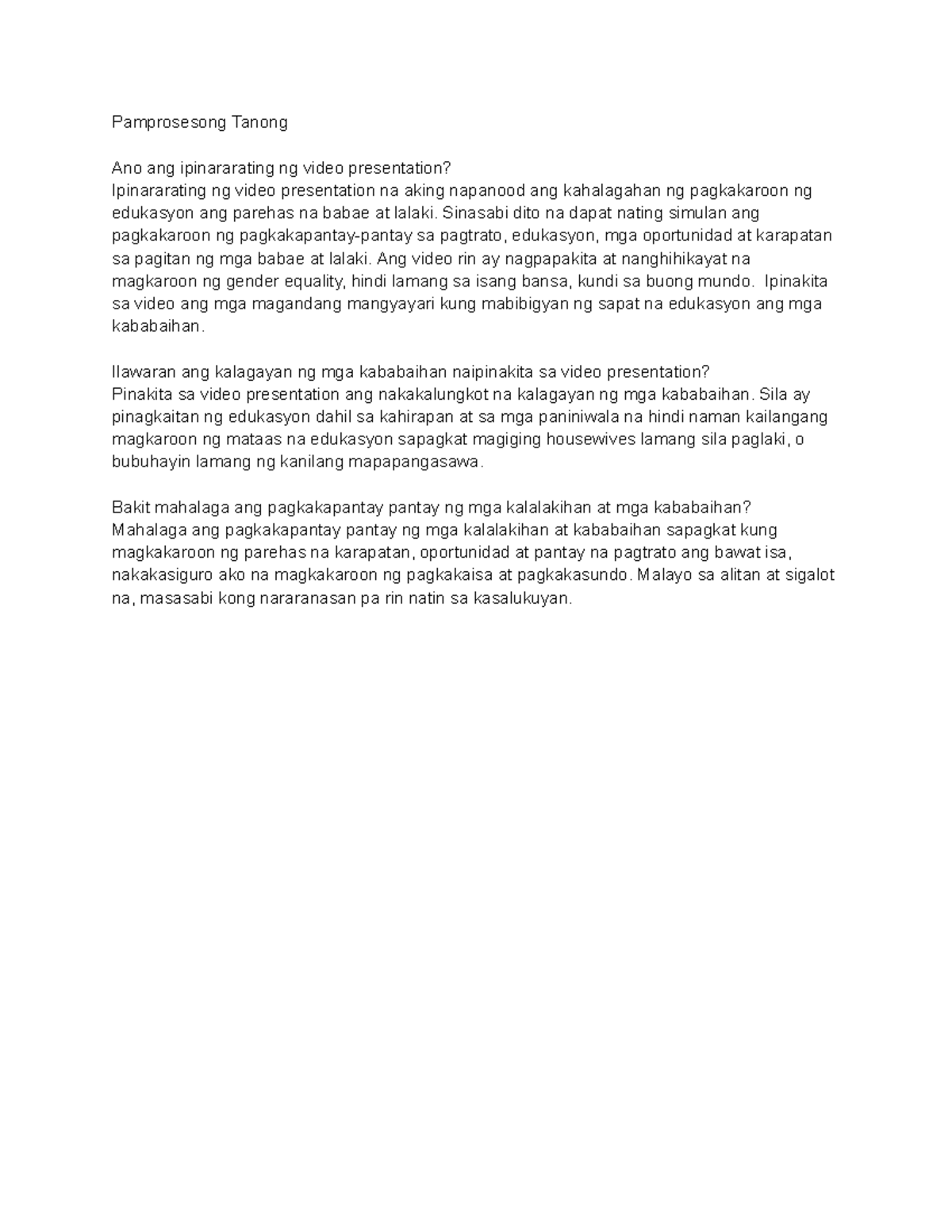 Araling Panlipunan 4 - Pamprosesong Tanong Ano ang ipinararating ng ...