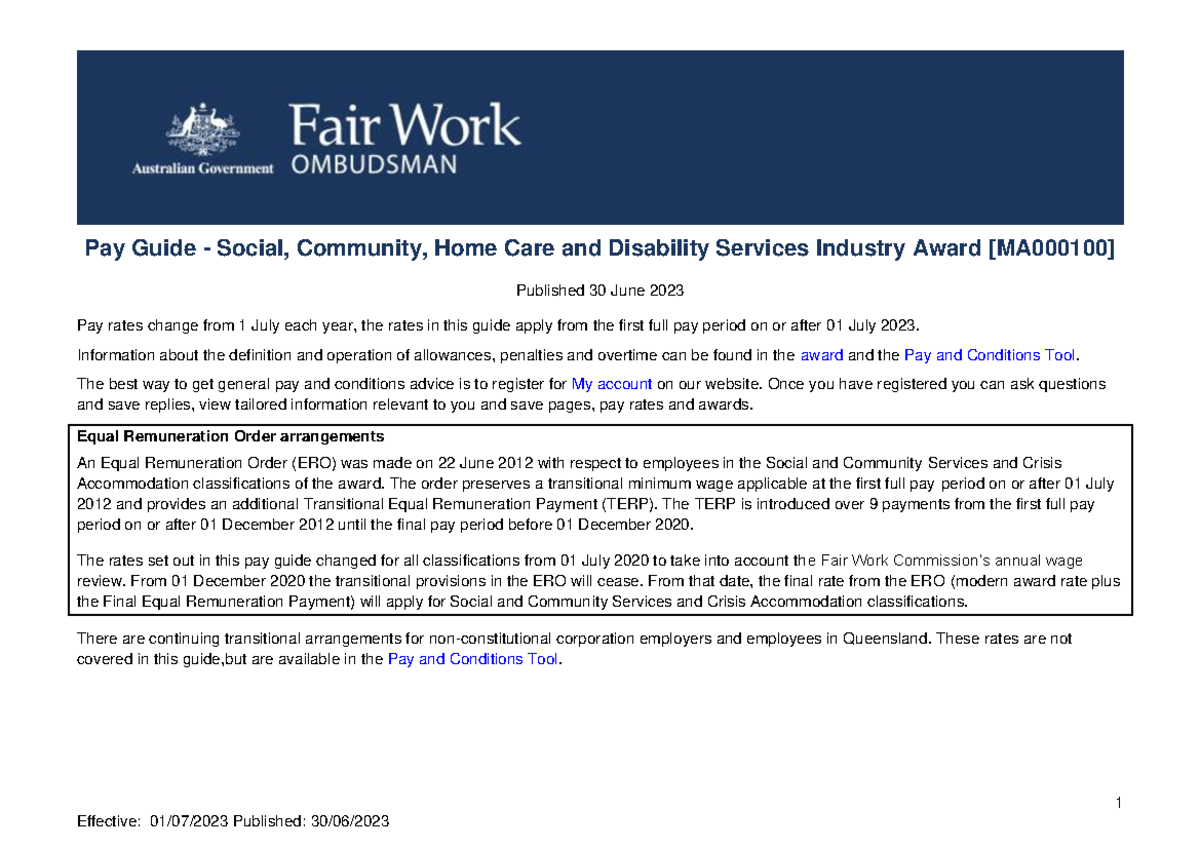 Social community home care and disability services industry award ...