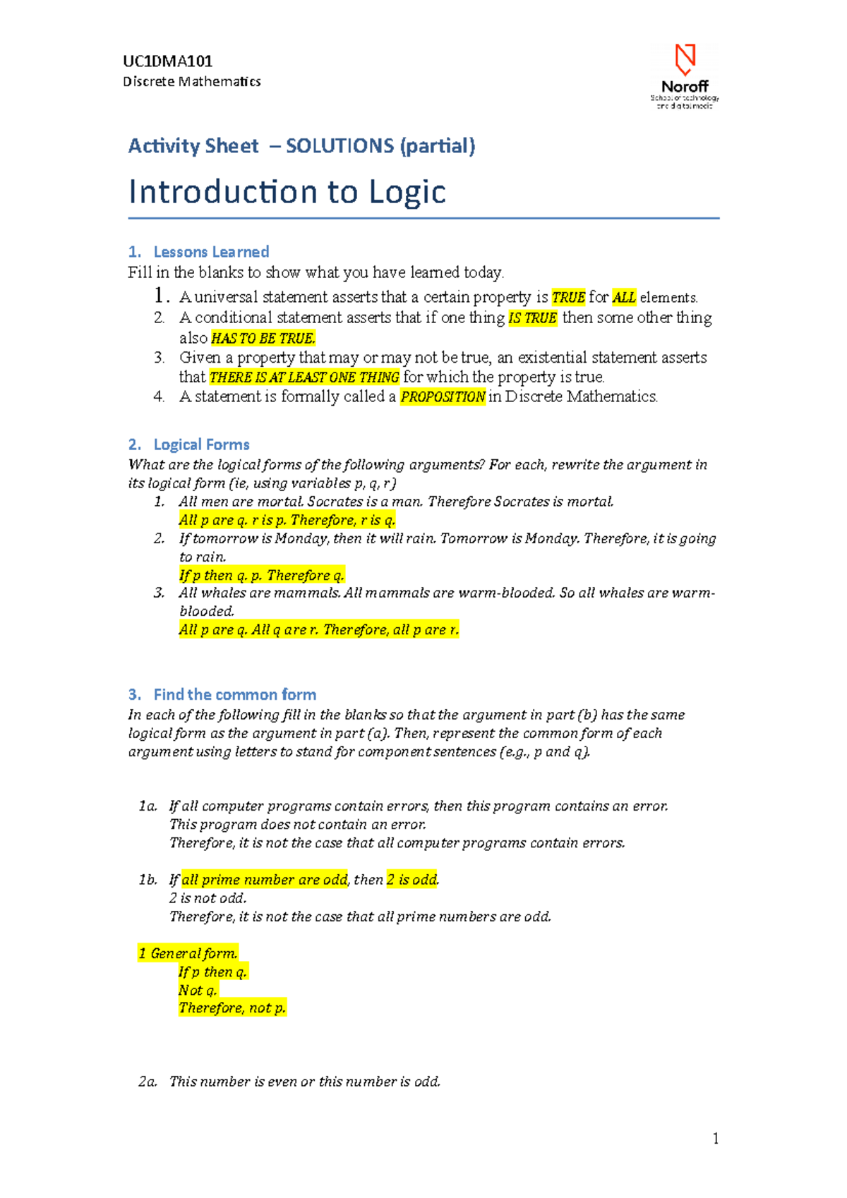 Tutorial 4 - Fasit - UC1DMA Discrete Mathematics Activity Sheet ...