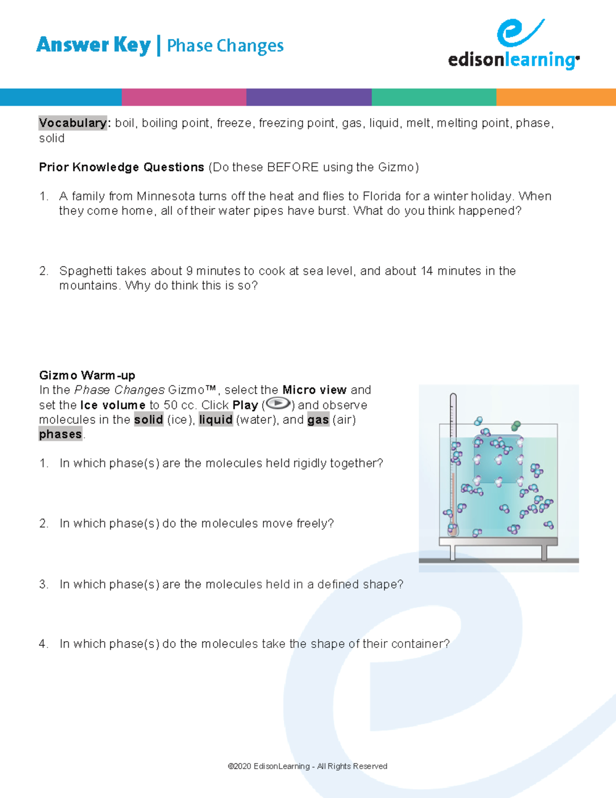 Phase changes - nothing - Vocabulary: boil, boiling point, freeze ...