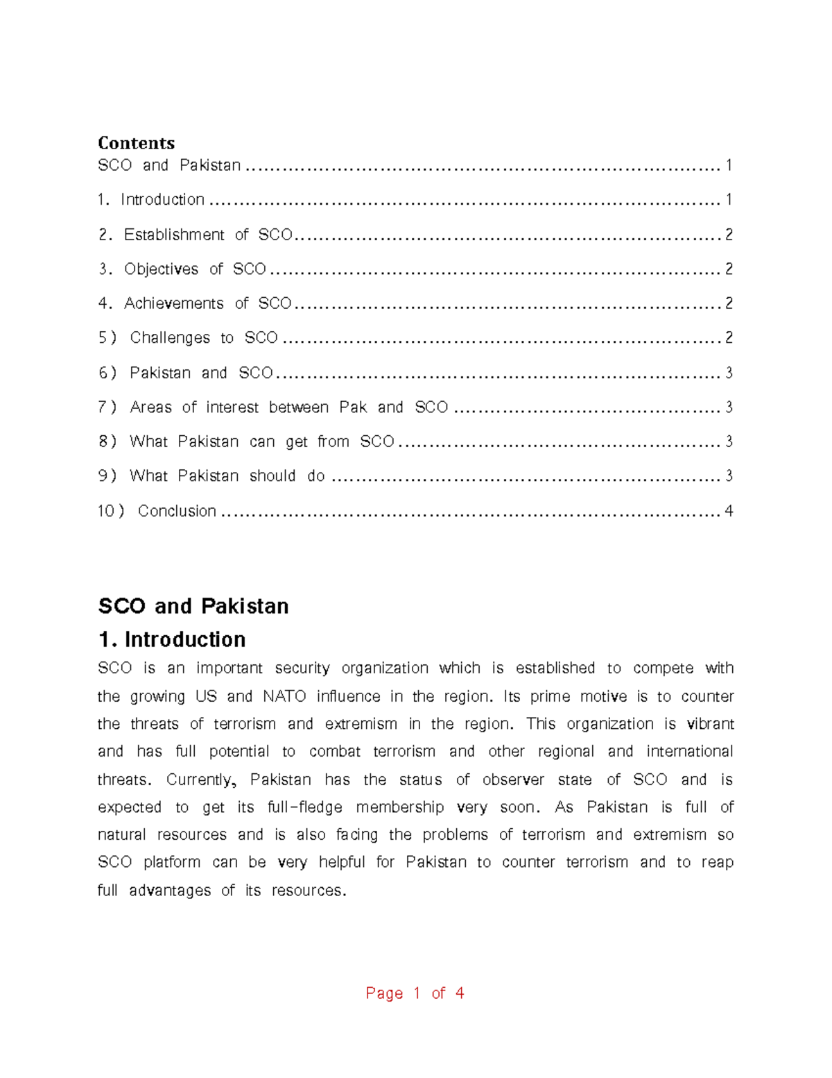SCO and Pakistan - helpful - Contents SCO and Pakistan - Studocu