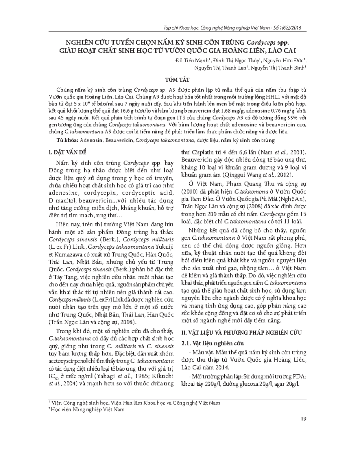 TC4 2 - Chjj - NGHIÊN CỨU TUYỂN CHỌN NẤM KÝ SINH CÔN TRÙNG Cordyceps ...