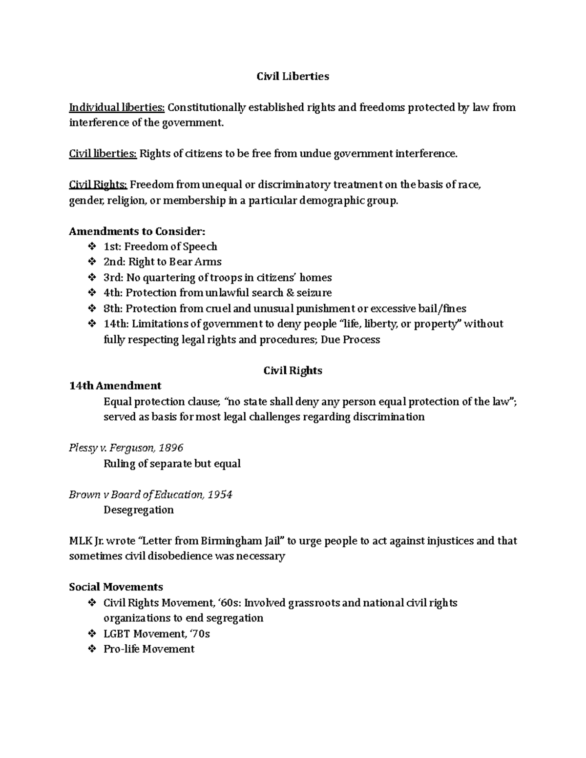 Civil Liberties - Civil Liberties Individual liberties: Constitutionally established rights and ...