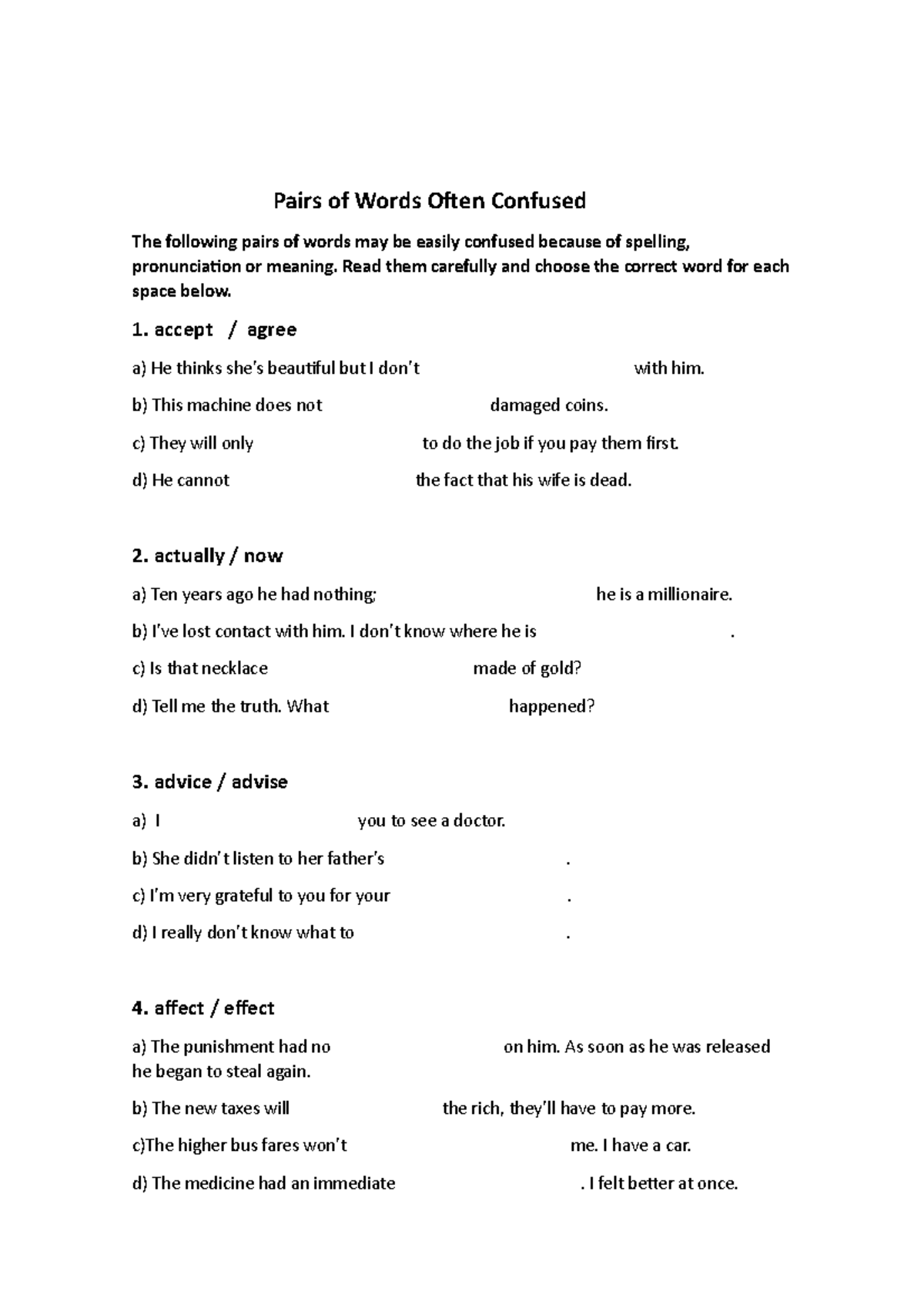 Vocabulary Pairs of Words Often Confused - Pairs of Words Often ...