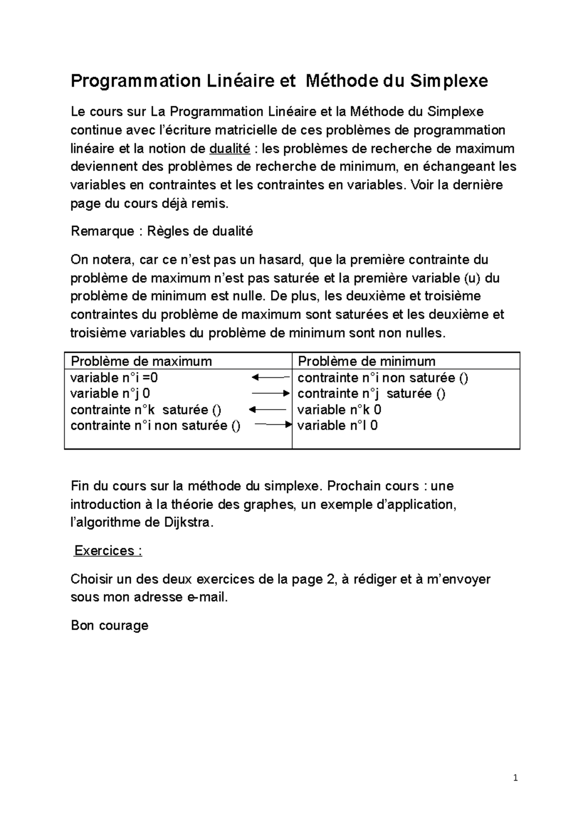 Recherche Opérationnelle - Programmation Linéaire et Méthode du Simplexe Le cours sur La - Studocu