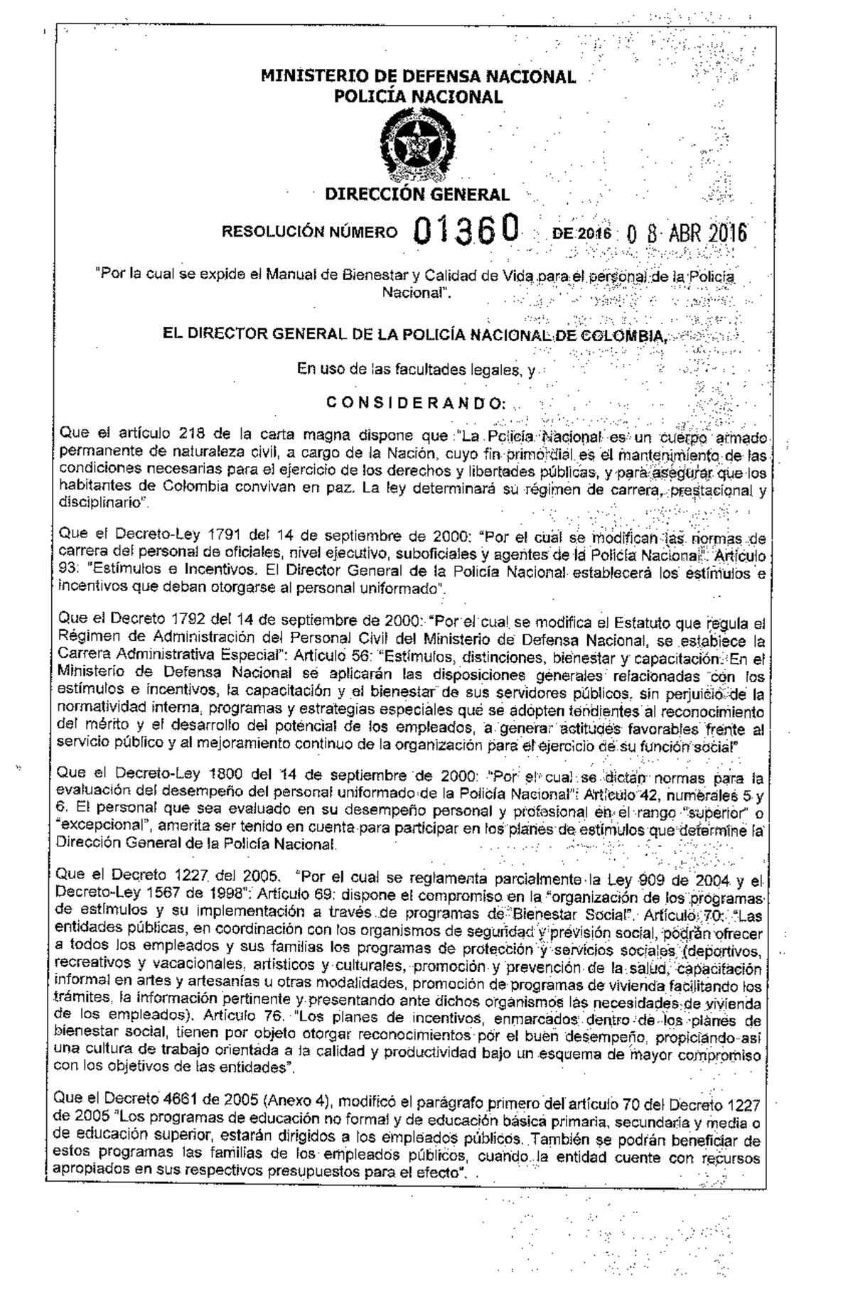 Resolucion 01360 manual bienestar calidad vida - sistemas loco - Studocu