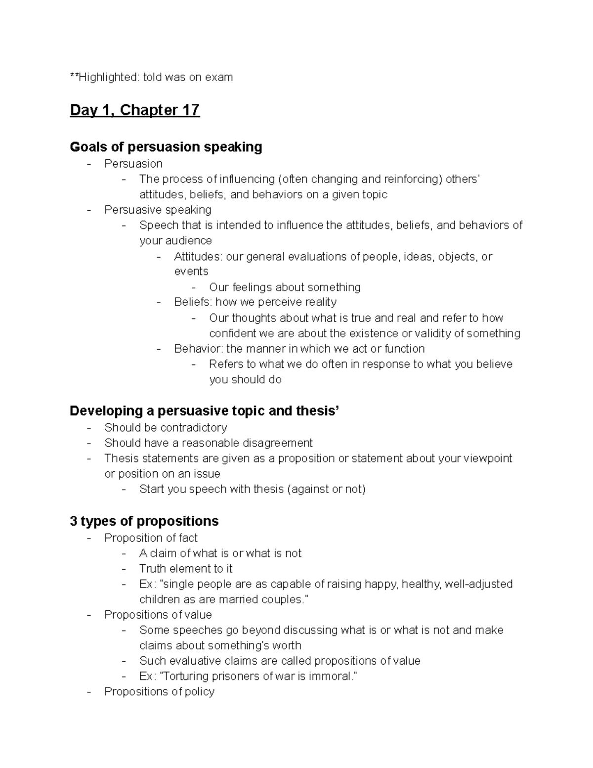 Hcom Notes Exam 2 Highlighted Told Was On Exam Day 1 Chapter 17 Goals Of Persuasion