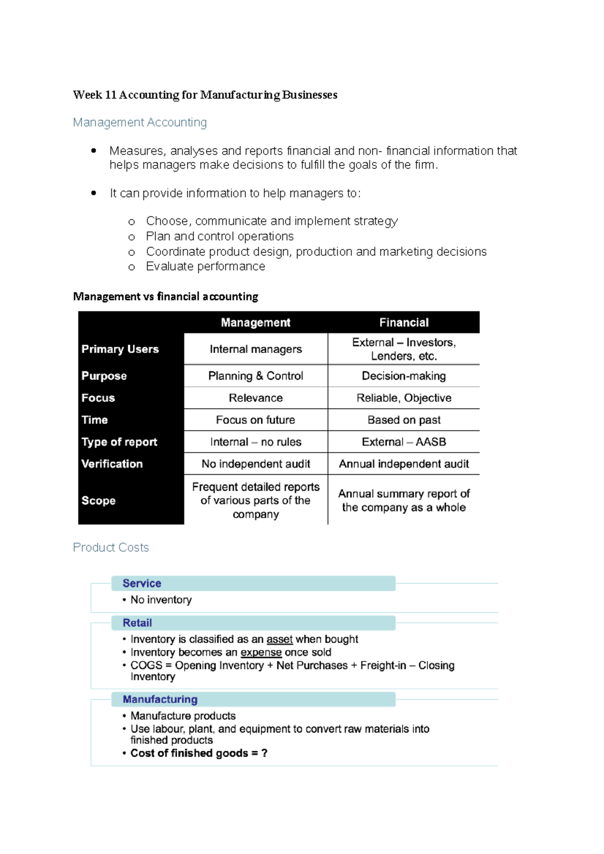 Week 11 Accounting for Manufacturing Businesses - Week 11 Accounting ...