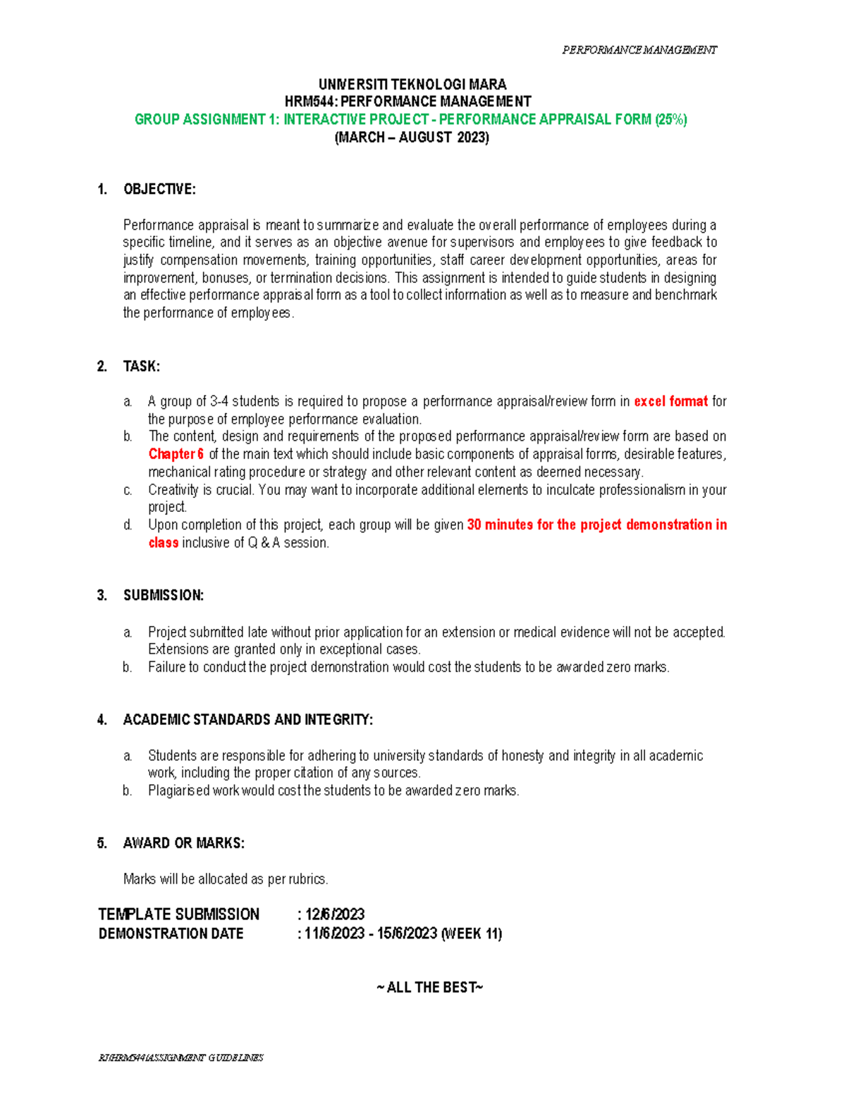 20232 MAR Excell PA FORM FULL Guidelines - PERFORMANCE MANAGEMENT ...