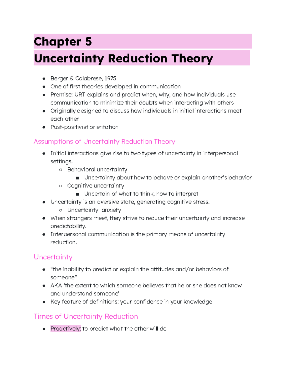 Comm theory - chapter 5 - Chapter 5. Uncertainty Reduction Theory ...