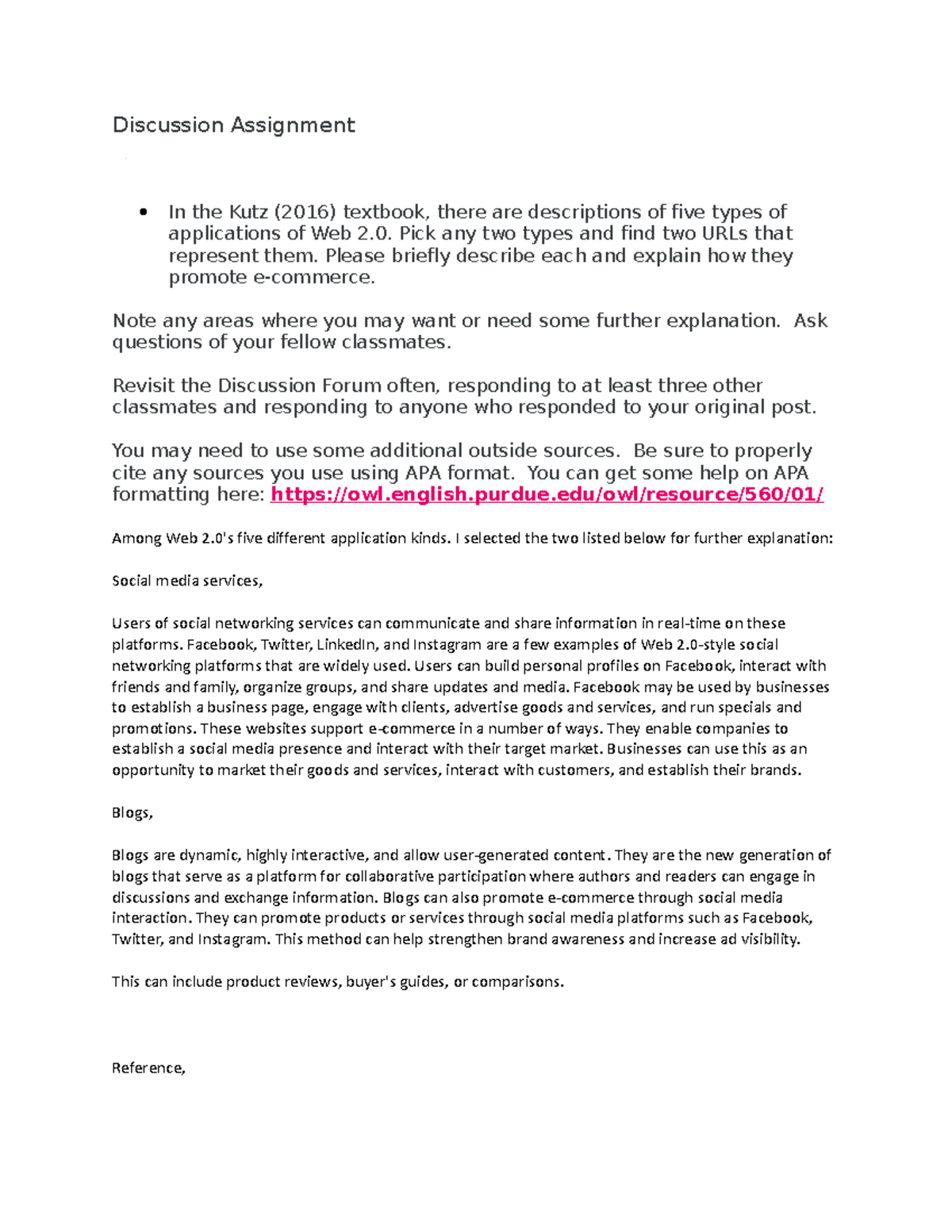 BUSS 2202 unit-1 Discussion Assignment - Discussion Assignment In the Kutz (2016) textbook ...