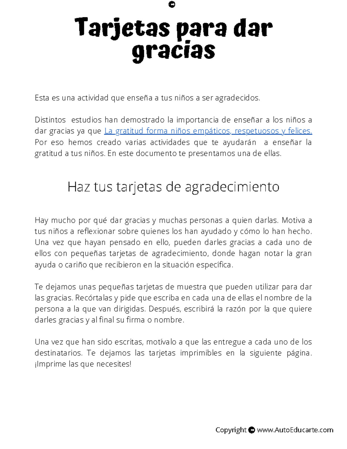 Tarjetas para dar gracias - Esta es una actividad que enseña a tus ...