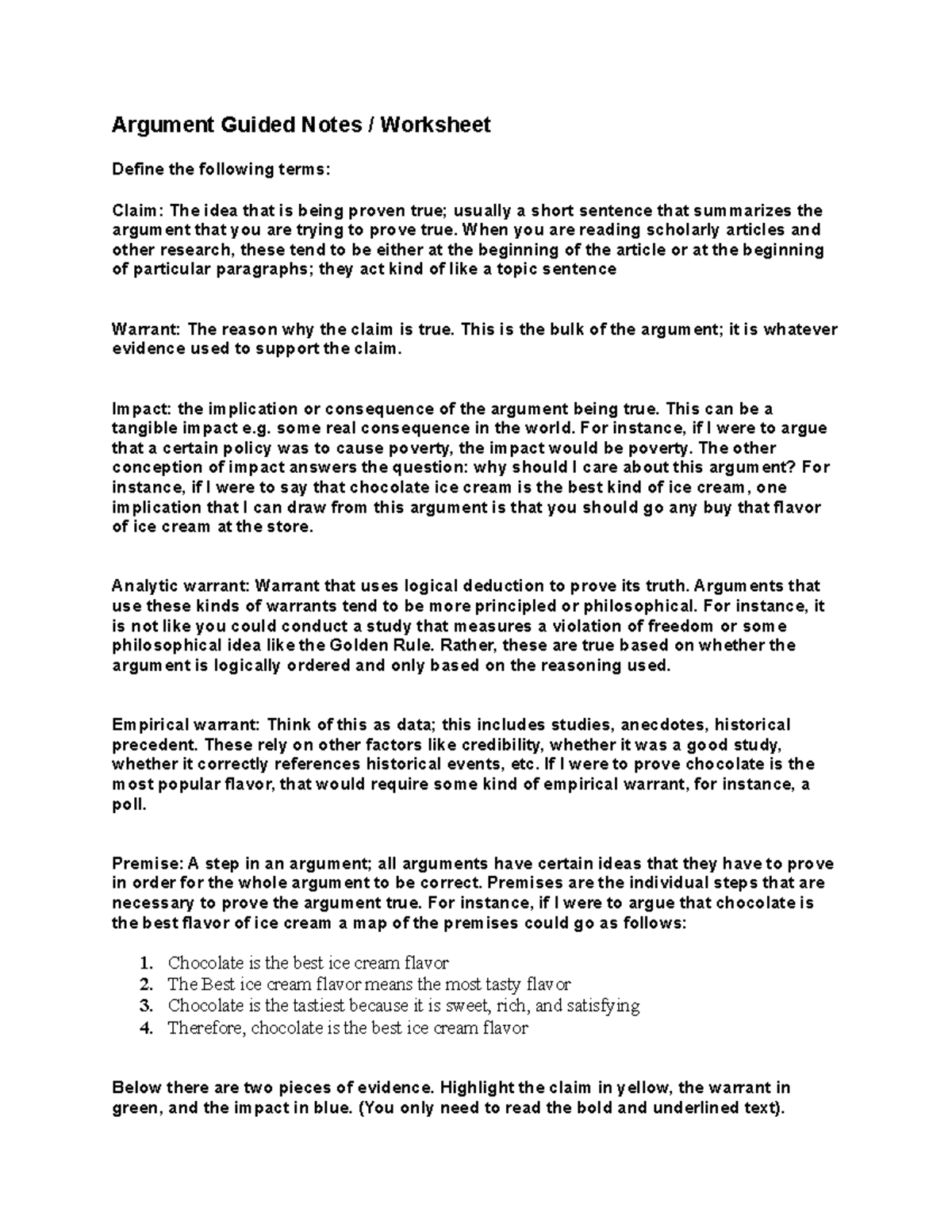 Guided Notes CWI 8-17-8-21 3 - Argument Guided Notes / Worksheet Define ...