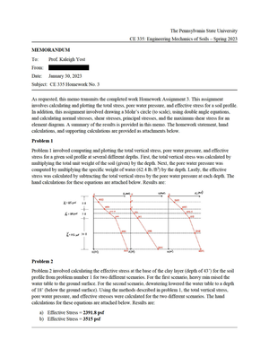 HW 2 Student Solution - homework assignment - The Pennsylvania State University CE 335 ...