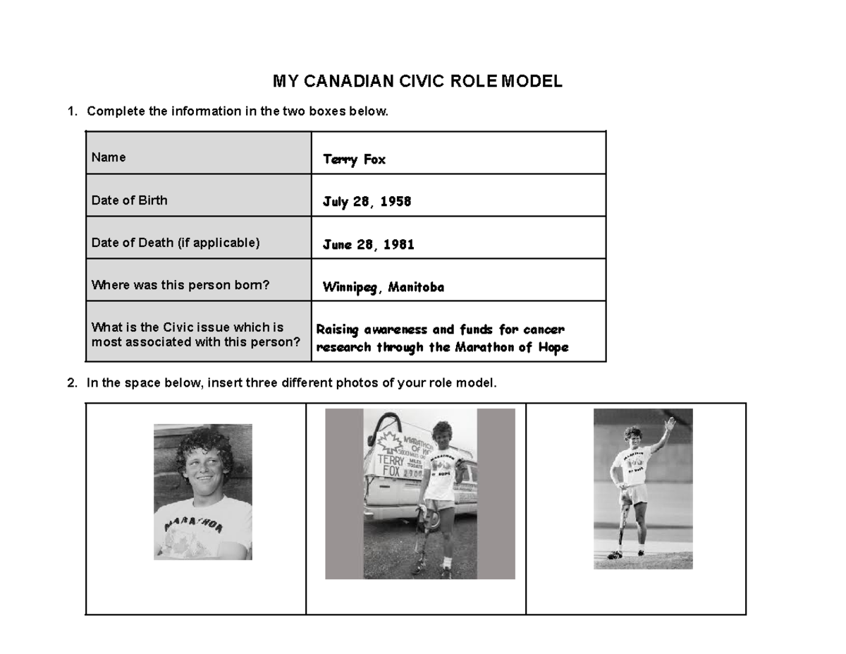 Copy of U1A4 - Civic Role Model - MY CANADIAN CIVIC ROLE MODEL 1 ...