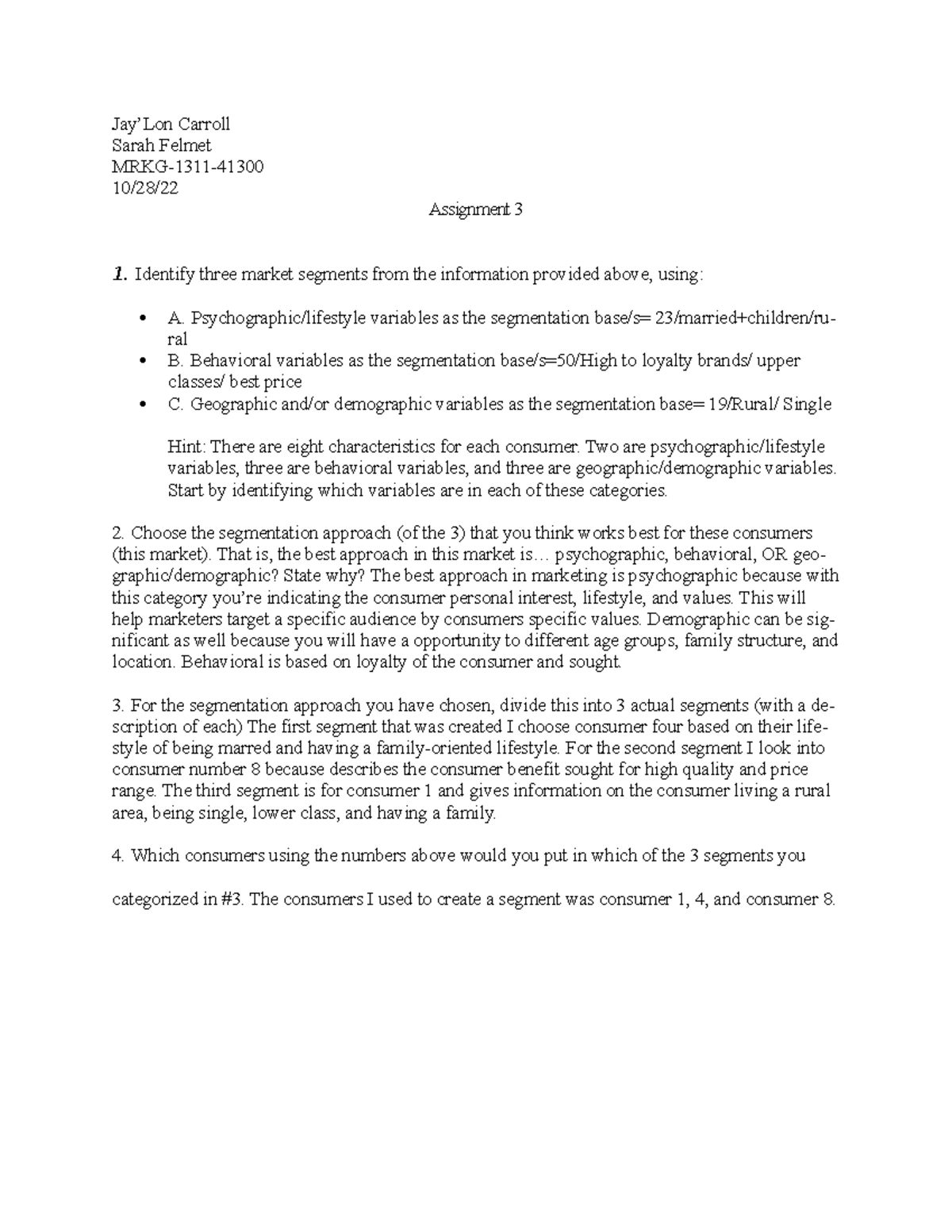 Assignment 3 - concept of terms - Jay’Lon Carroll Sarah Felmet MRKG-1311- 10/28/ Assignment 3 ...