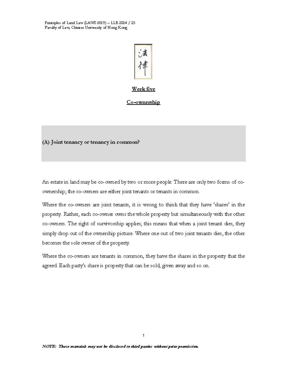 Co-ownership seminar guide - Faculty of Law, Chinese University of Hong ...