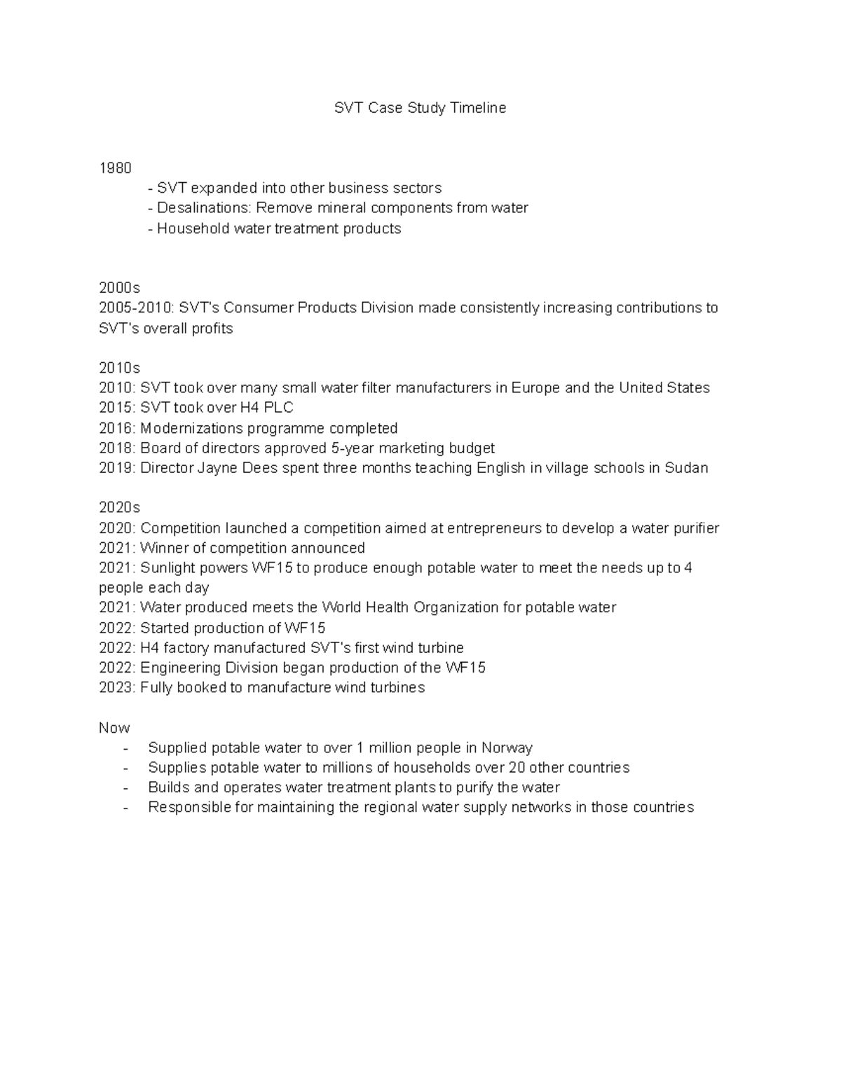 SVT Timeline - SVT Case Study Timeline 1980 SVT expanded into other ...