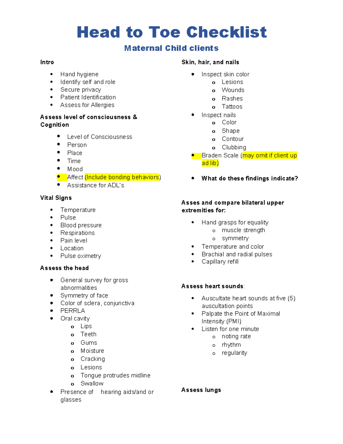 5. Head-To-Toe Maternal Child Checklist Tool - Head to Toe Checklist ...