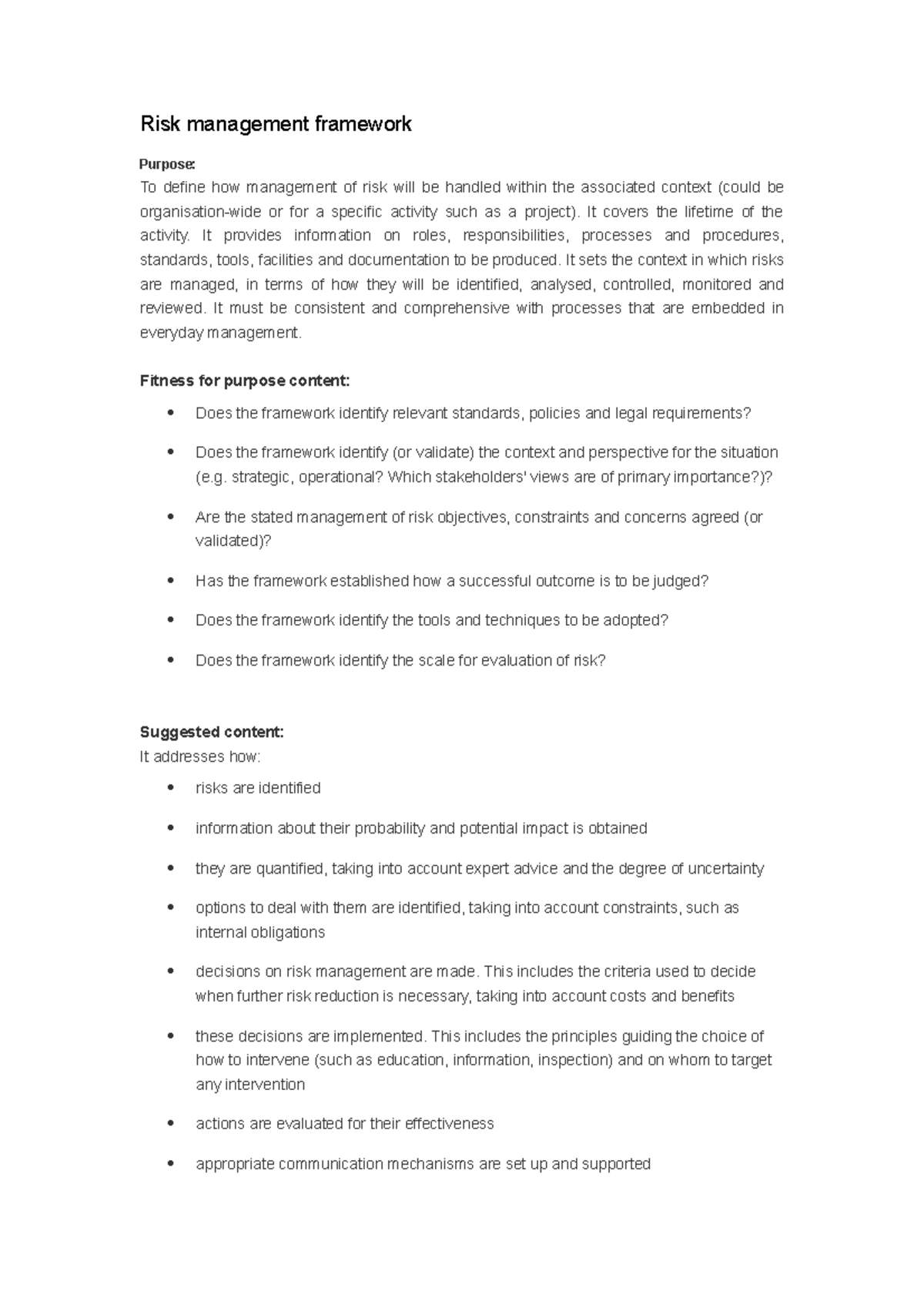 Risk management framework - Risk management framework Purpose: To ...