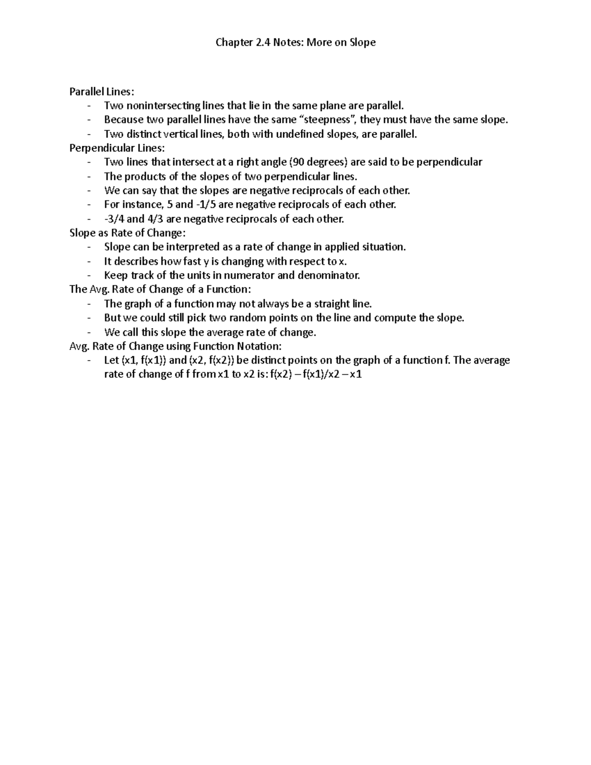 Chapter 2. 4 Notes - Chapter 2 Notes: More on Slope Parallel Lines ...