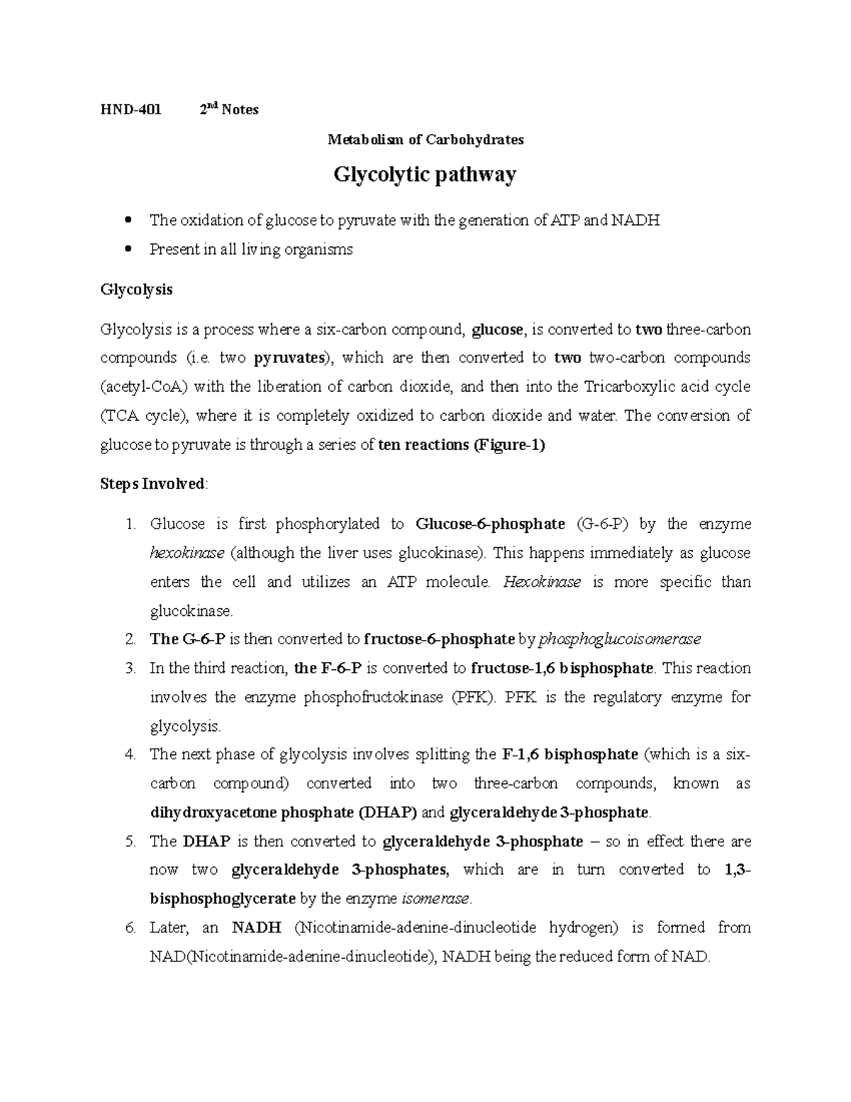 Carbohydrate metabolism all notes 16-10-2022 - HND-401 2 nd Notes ...