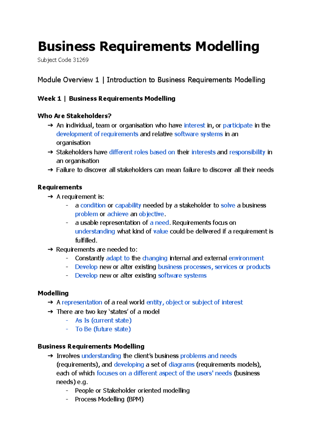 Business Requirements Modelling Overview - Studocu