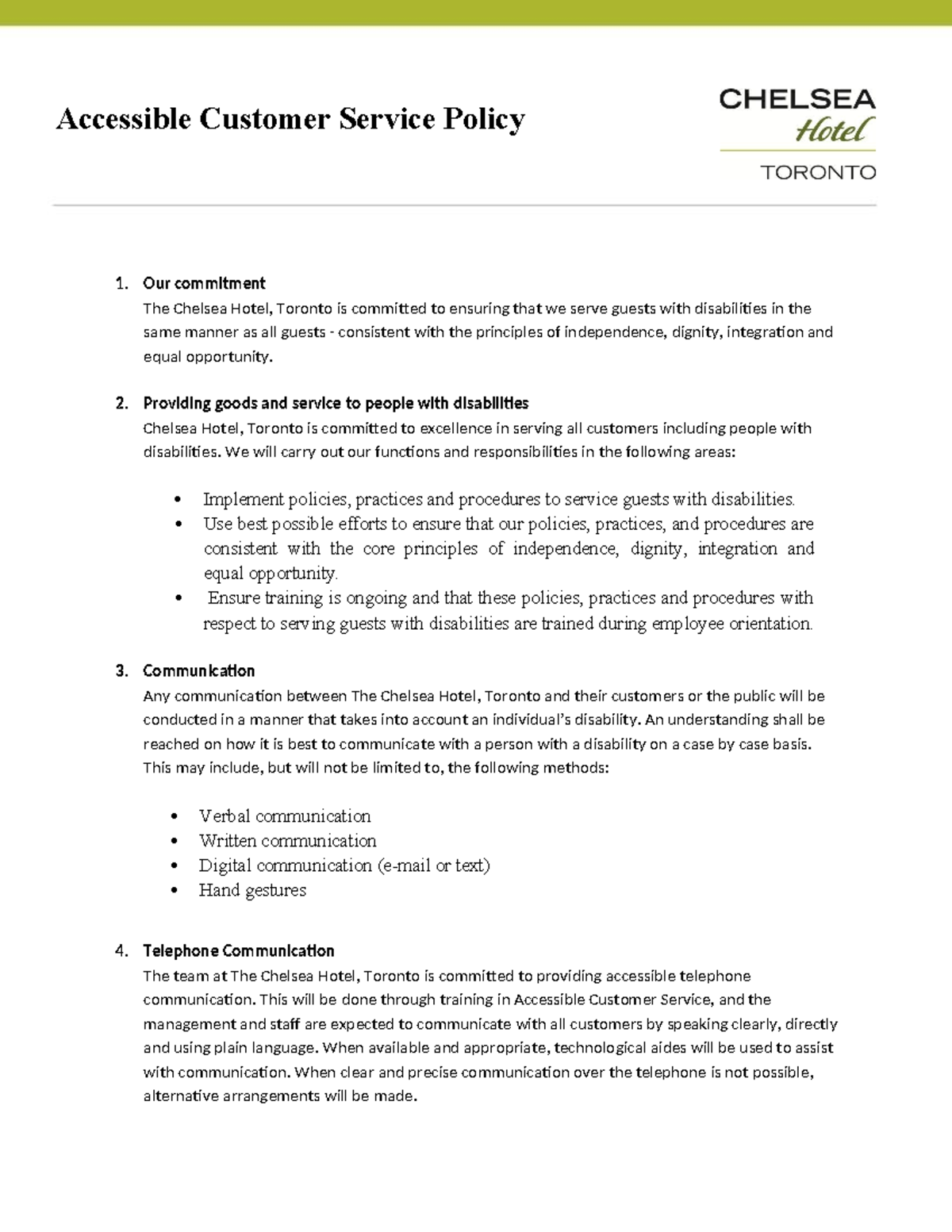 Accessible customer service policy - Accessible Customer Service Policy ...