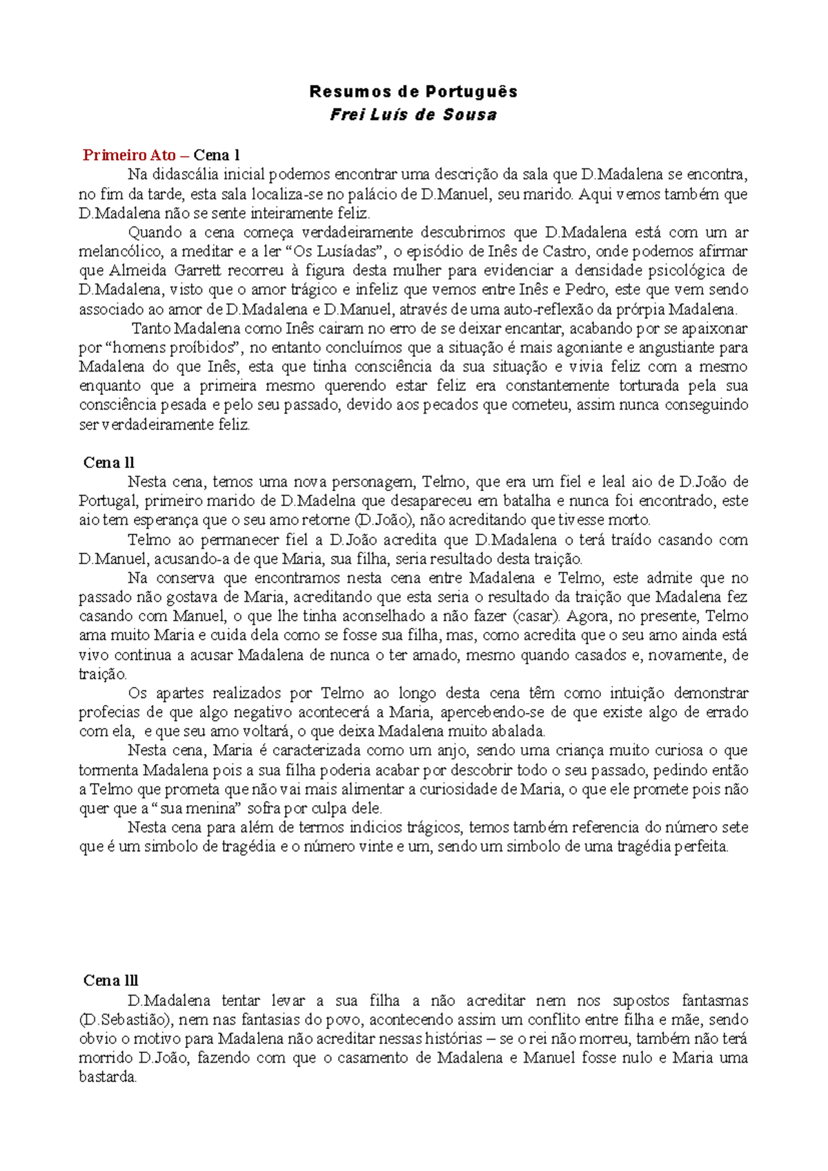 Frei Luis de Sousa Resumos - Resumos de Português Frei Luís de Sousa Primeiro Ato – Cena l Na ...